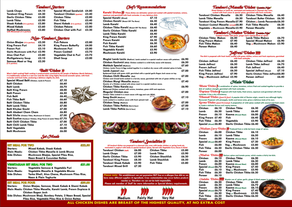 Menu - Mahbub Indian Takeaway and Balti House
